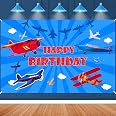 Amazon.com : Airplane Birthday Banner Decorations, Blue Airplane Happy ...