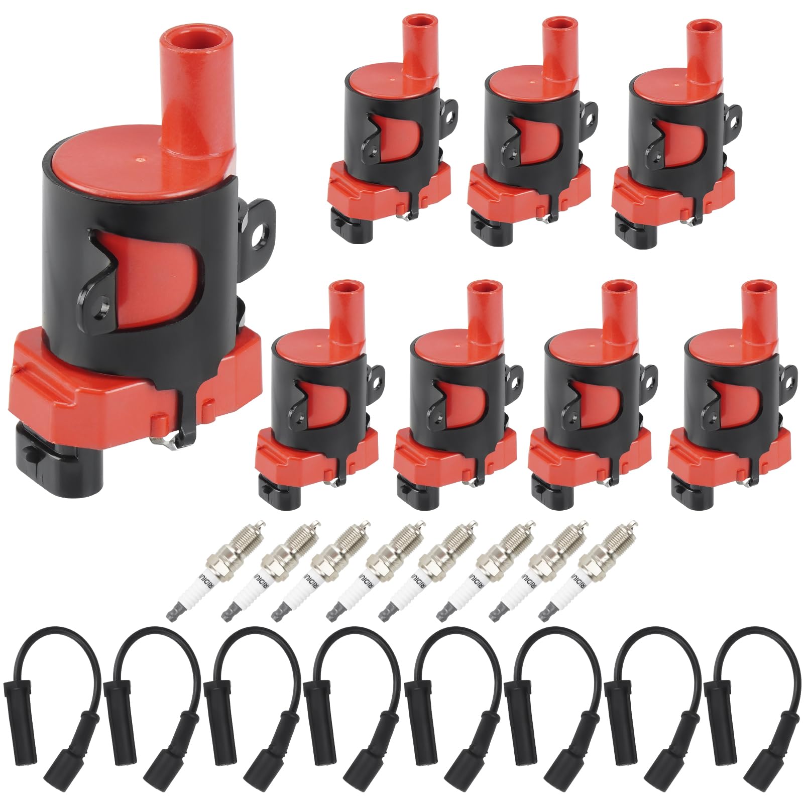 Red Set of 8 Ignition Coils Pack 8 Iridum Spark Plugs 8 Wires ...