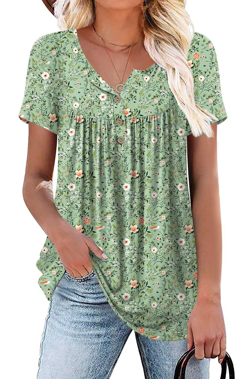 Aodemo Womens Summer Plus Size Tops 2025 Short Sleeve Shirts Henley ...