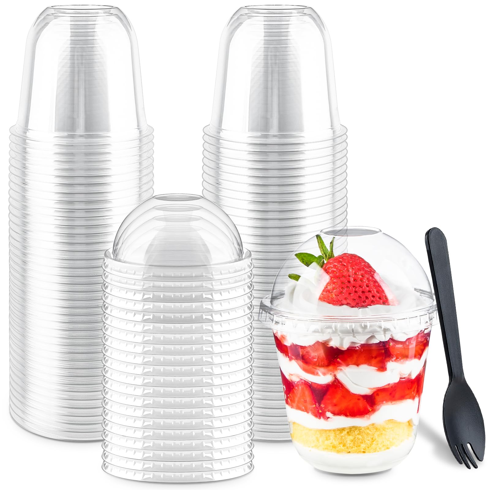 Zezzxu 50 Pack 10 oz Clear Plastic Dessert Cups with Dome Lids (No Hole ...