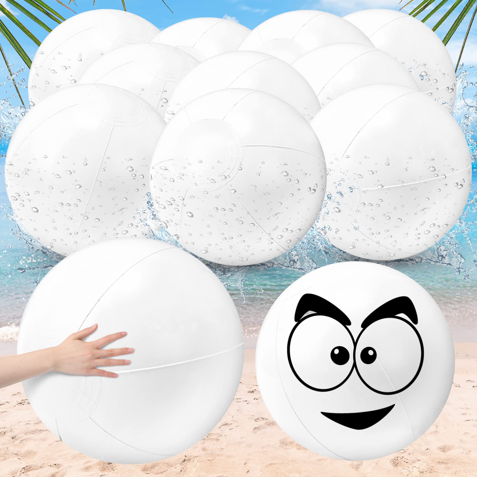 Junkin10 Pieces Solid White Beach Balls Bulk Big Inflatable Beach Ball ...