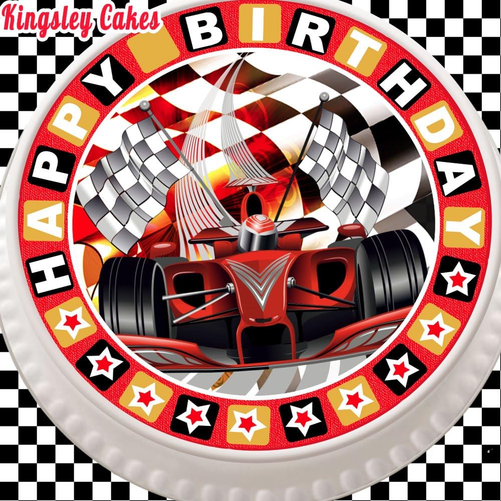 PRECUT Edible Icing Large Cake Topper - 7.5 INCH Round Formula ONE CAR ...