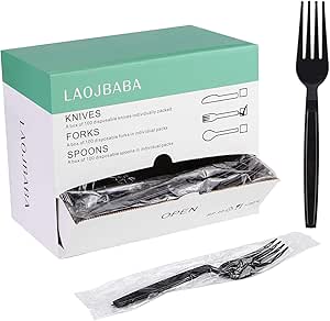 Amazon.com: Disposable Individually Packaged Forks Black 7-Inch ...