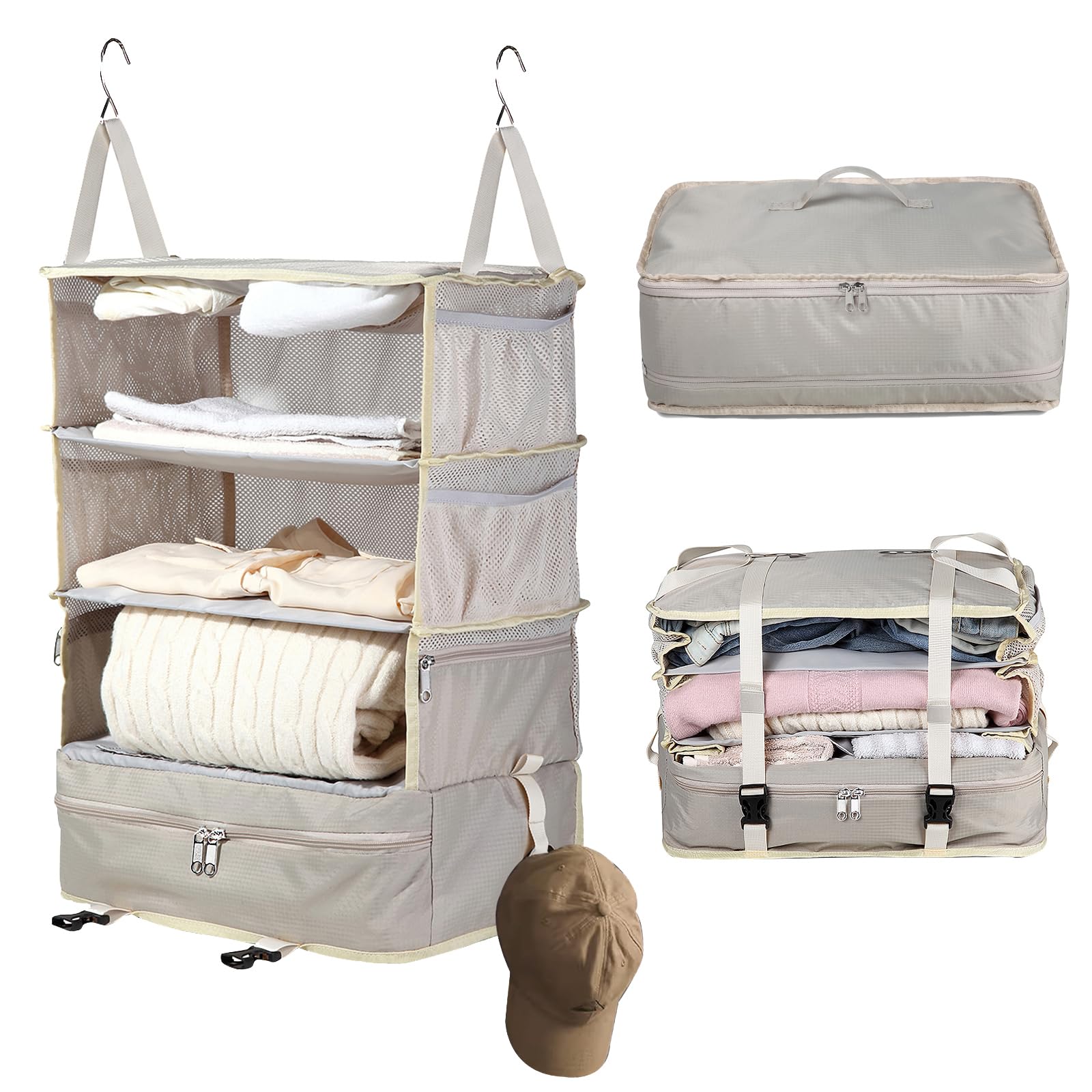 Bukere Hanging Packing Cube for Travel, Portable Shelves Organizer Bag ...