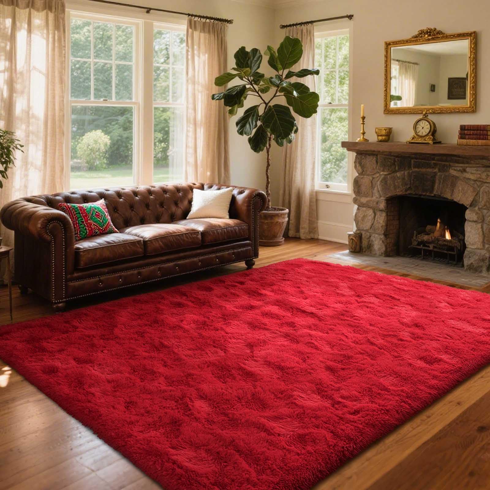 6x9 Ft Red Shag Rugs for Living Room Decor, Ultra Soft Fluffy Furry ...