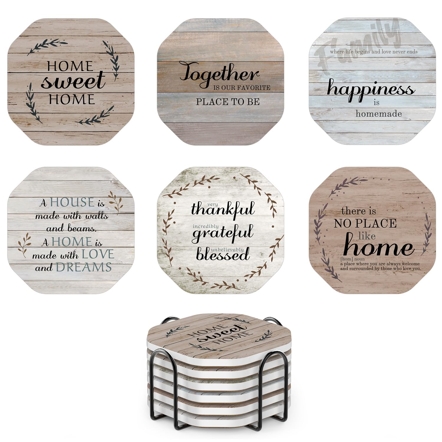 UMIRRO Rustic Farmhouse Coasters for Coffee Table Decor, Ceramic ...