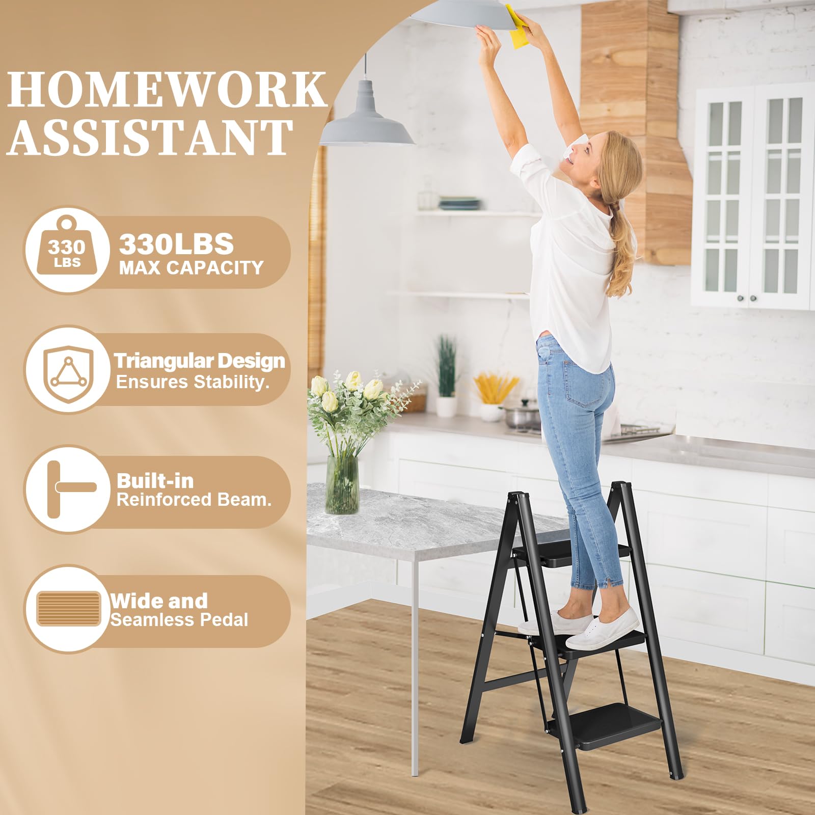 Mua HBTower Step Ladder, Folding Step Stool, Portable Sturdy Steel ...