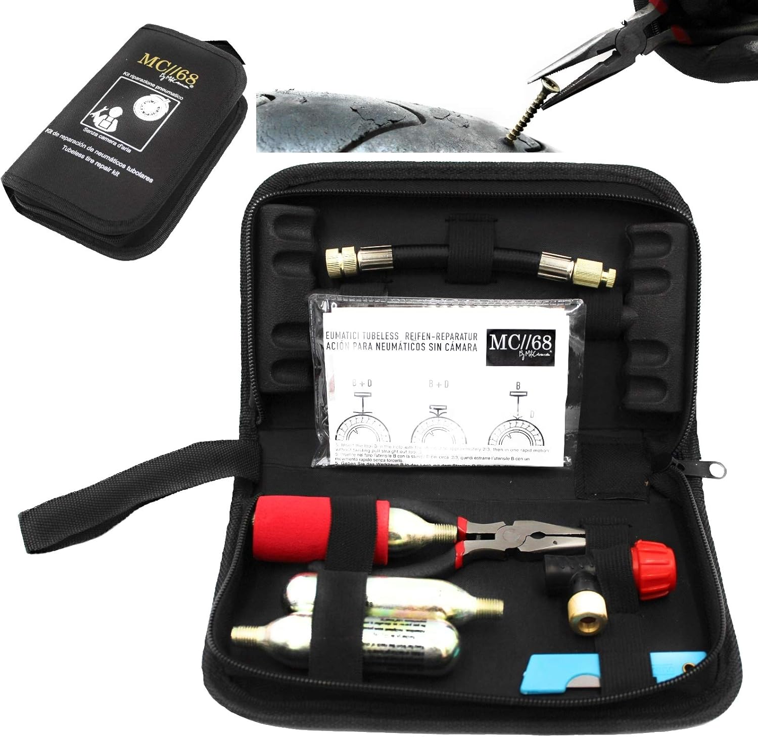 Amazon.fr : Motocarene Kit de réparation de pneus de moto, kit portable ...