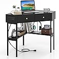 Amazon.com: Tangkula Corner Desk with 2 Drawers & Built-in Charging ...