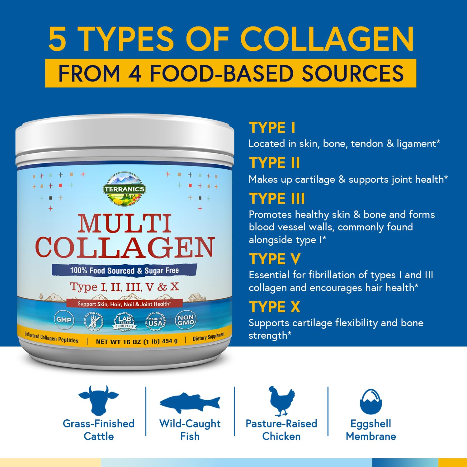 Mua Terranics Multi Collagen Peptides Powder, Type I II III V X ...