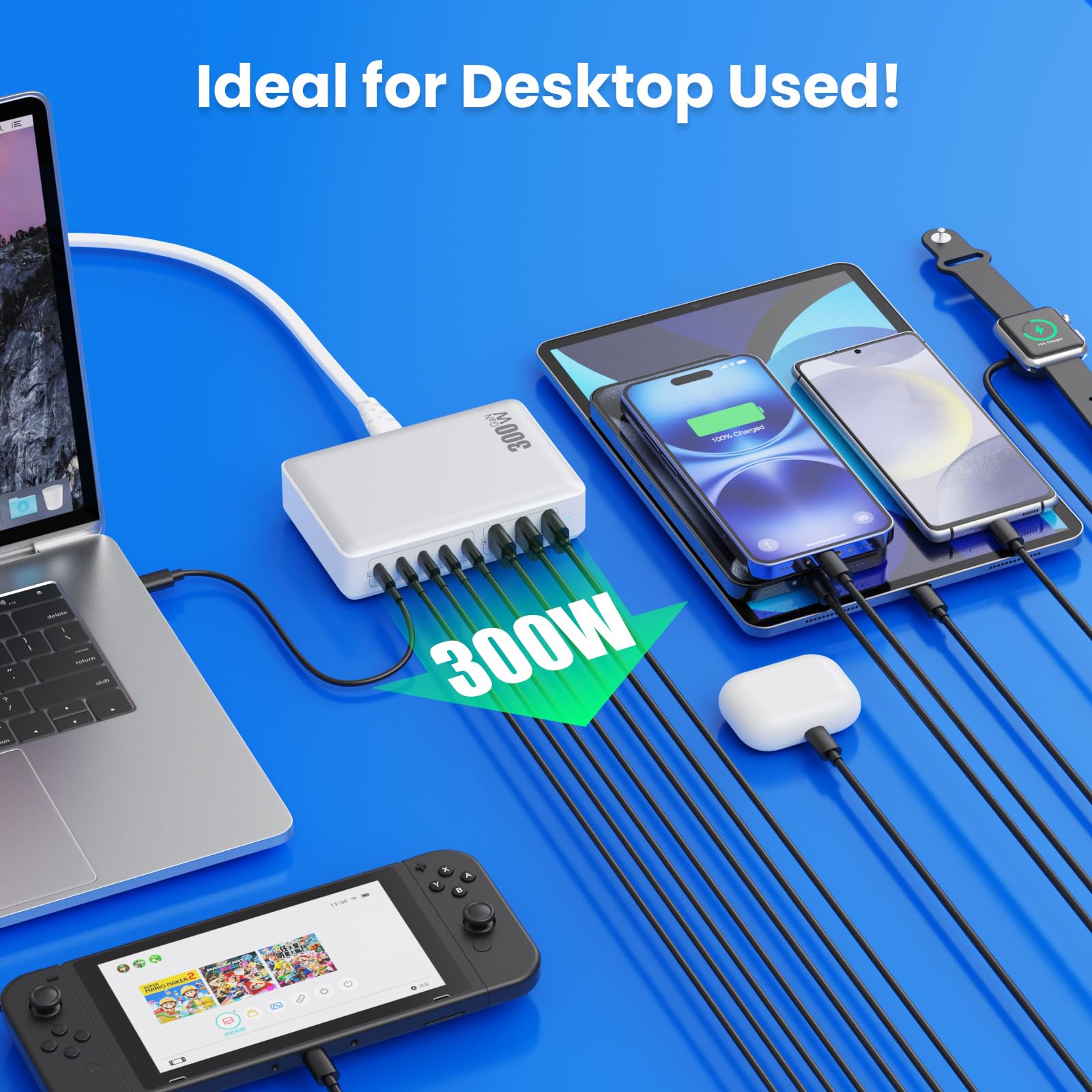 USB C Charger 300W USB C Charger Block 8-Ports GaN IV Fast Charging Station,PD 100W Laptop ...