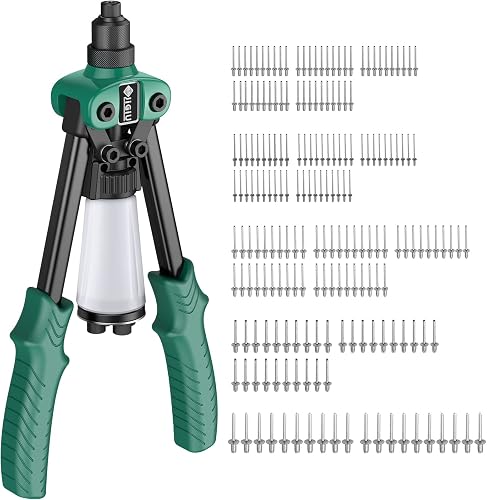 JiGiU Pop Rivet Gun with 200pcs Rivets, Manual Rivet Gun Kit Heavy Duty ...