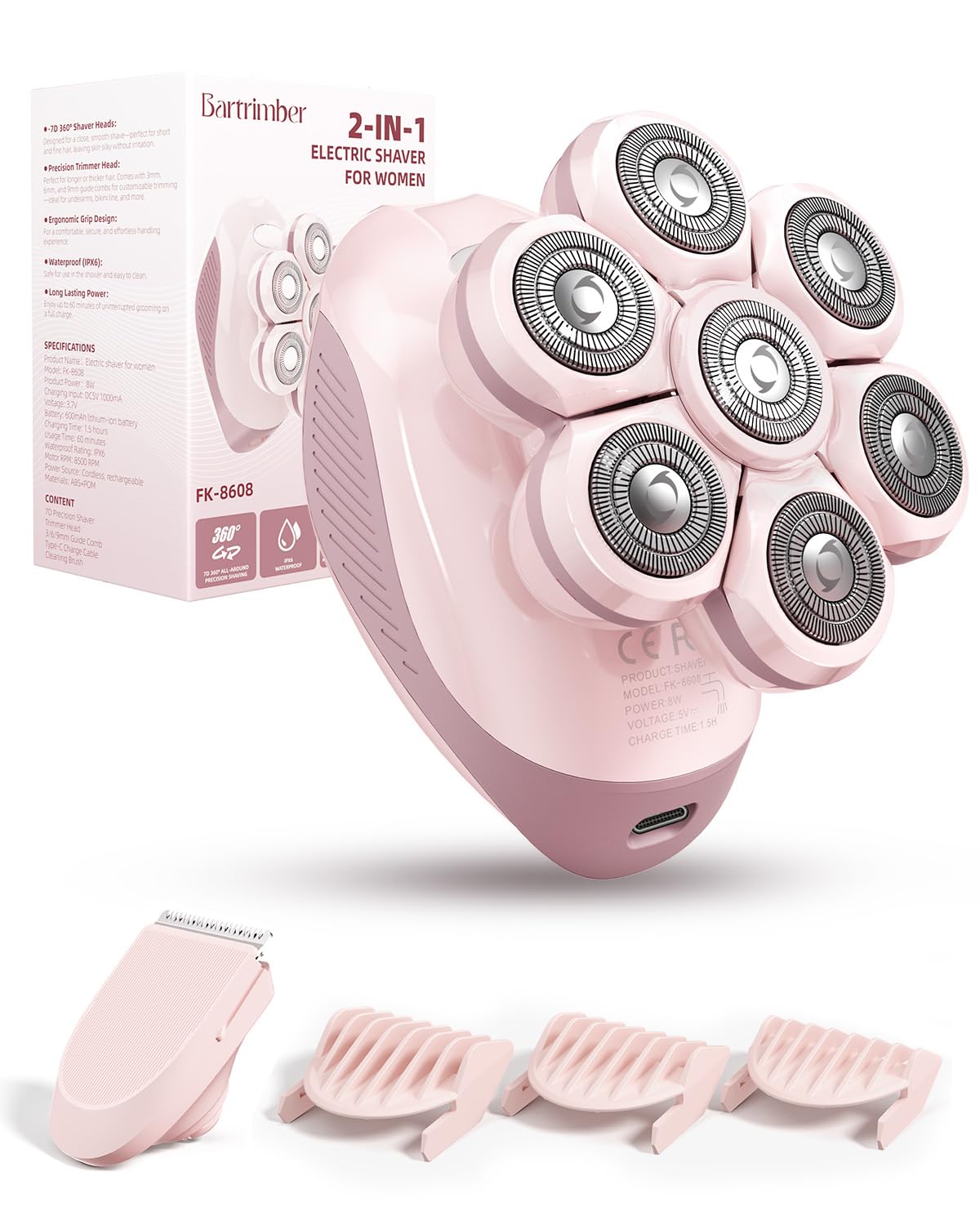 Bartrimber 7D Electric Razors for Women: 2-in-1 Electric Shaver Trimmer ...
