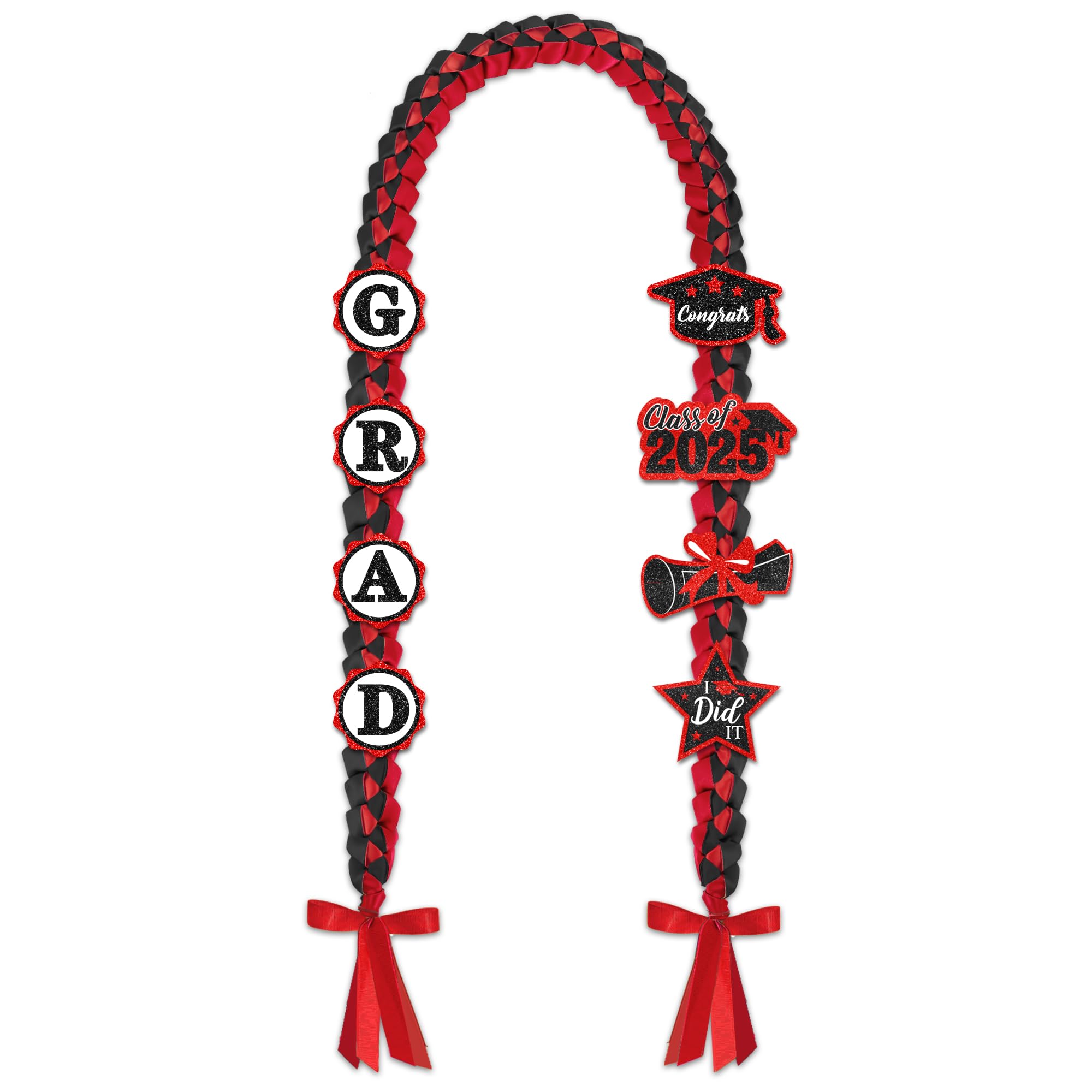 2025 Graduation Leis with Glitter Pins 2025 Grad Decorations Handmade Double Braided Satin Lei ...