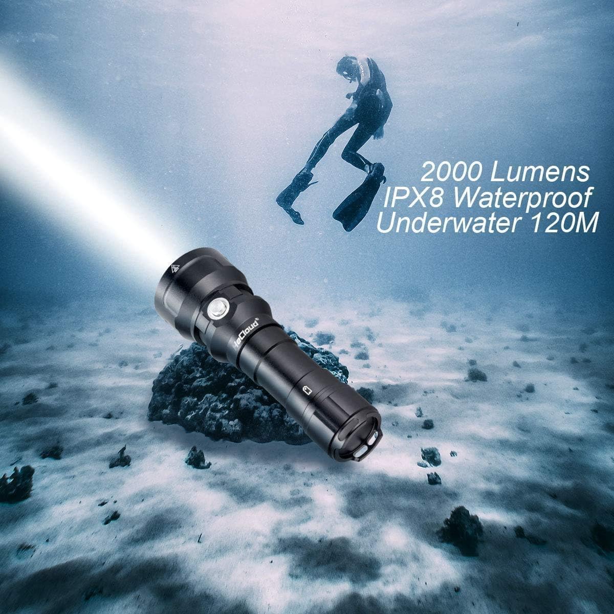 Professional Scuba Diving Torch 2000 Lumen Dive Flashlight Waterproof ...