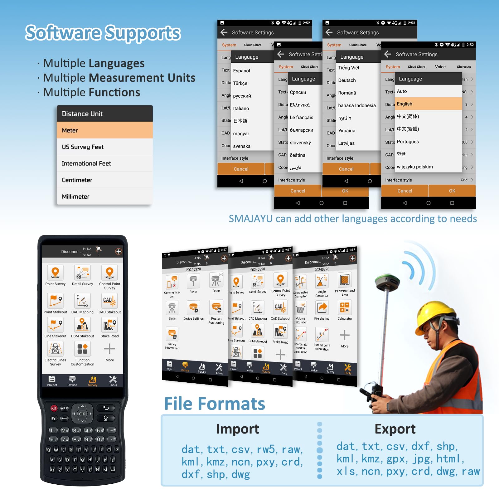 IMU RTK GPS Survey EQUIPEMNT 1cm Accuracy Kilometers Distance Between ...