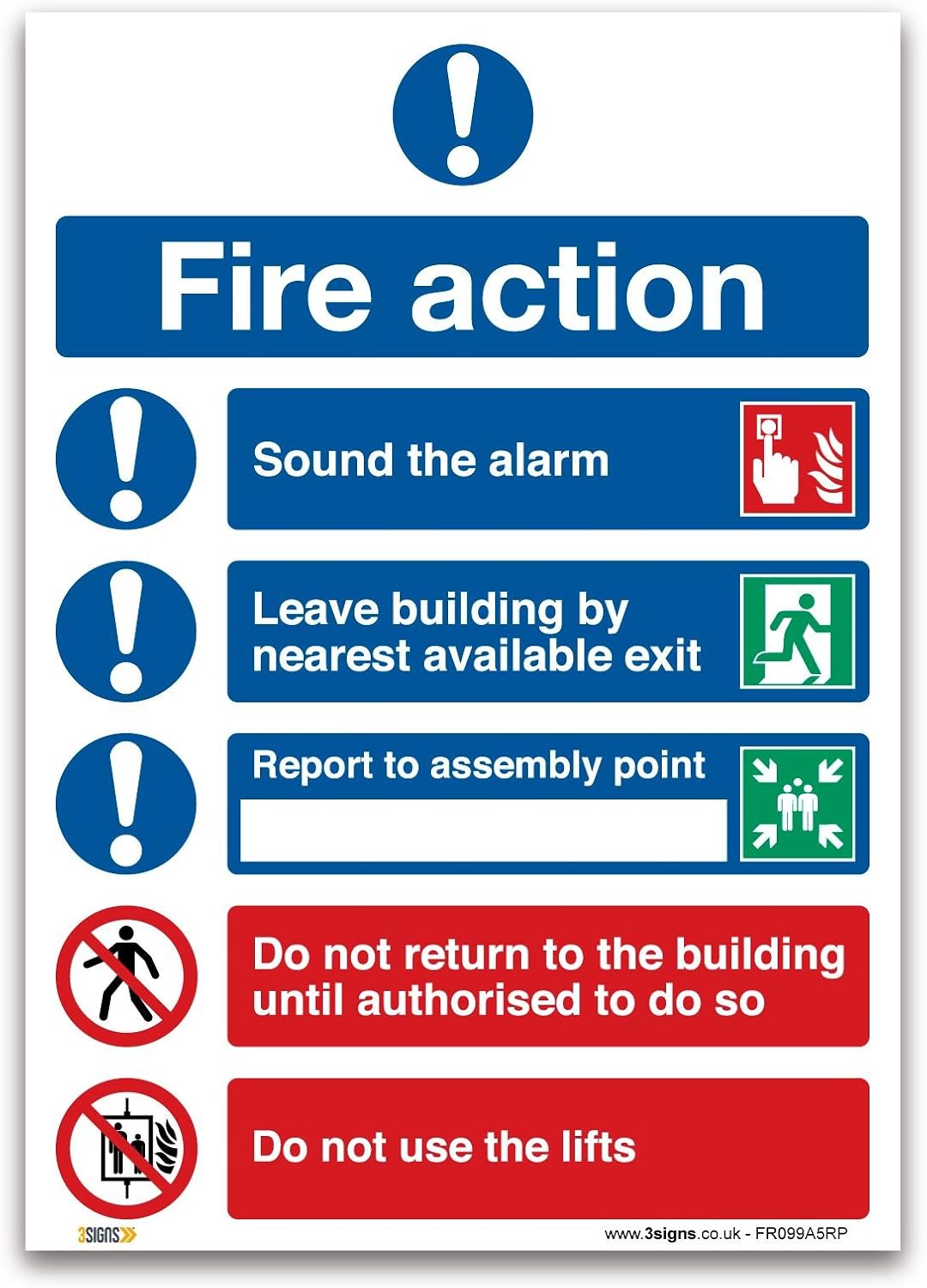 Fire Action Symbolised Plan Sign – A5 1mm Rigid Plastic Sign – Fire ...