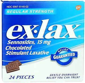 Amazon.com: Ex-Lax Regular Strength Chocolated Stimulant Laxative, 24 ...