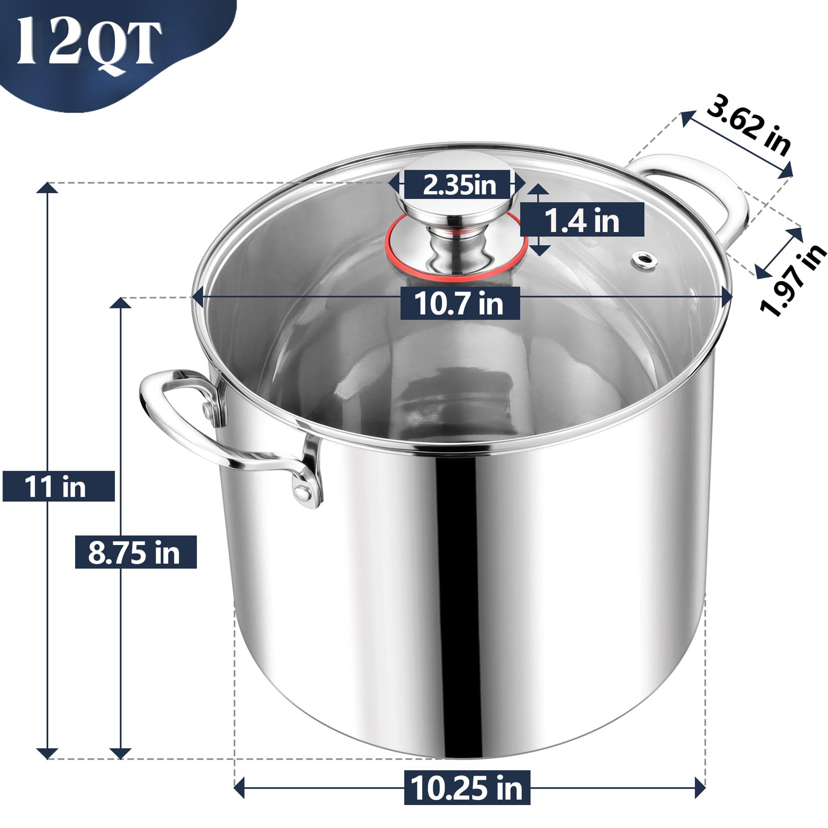 Mua P&P CHEF 12 Quart Stainless Steel Stockpot with Glass Lid, Extra ...