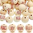 Amazon.com: 100 Pieces Christmas Wood Bead Christmas Words Sign ...