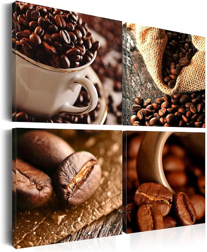decomonkey Bilder Kaffee 60x60 cm 4 Teilig Leinwandbilder Bild auf ...