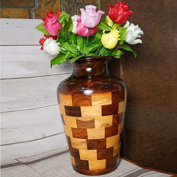 Buy ADA Handicraft Premium Sheesham and Haldu Wooden Flower Pot, Vase ...
