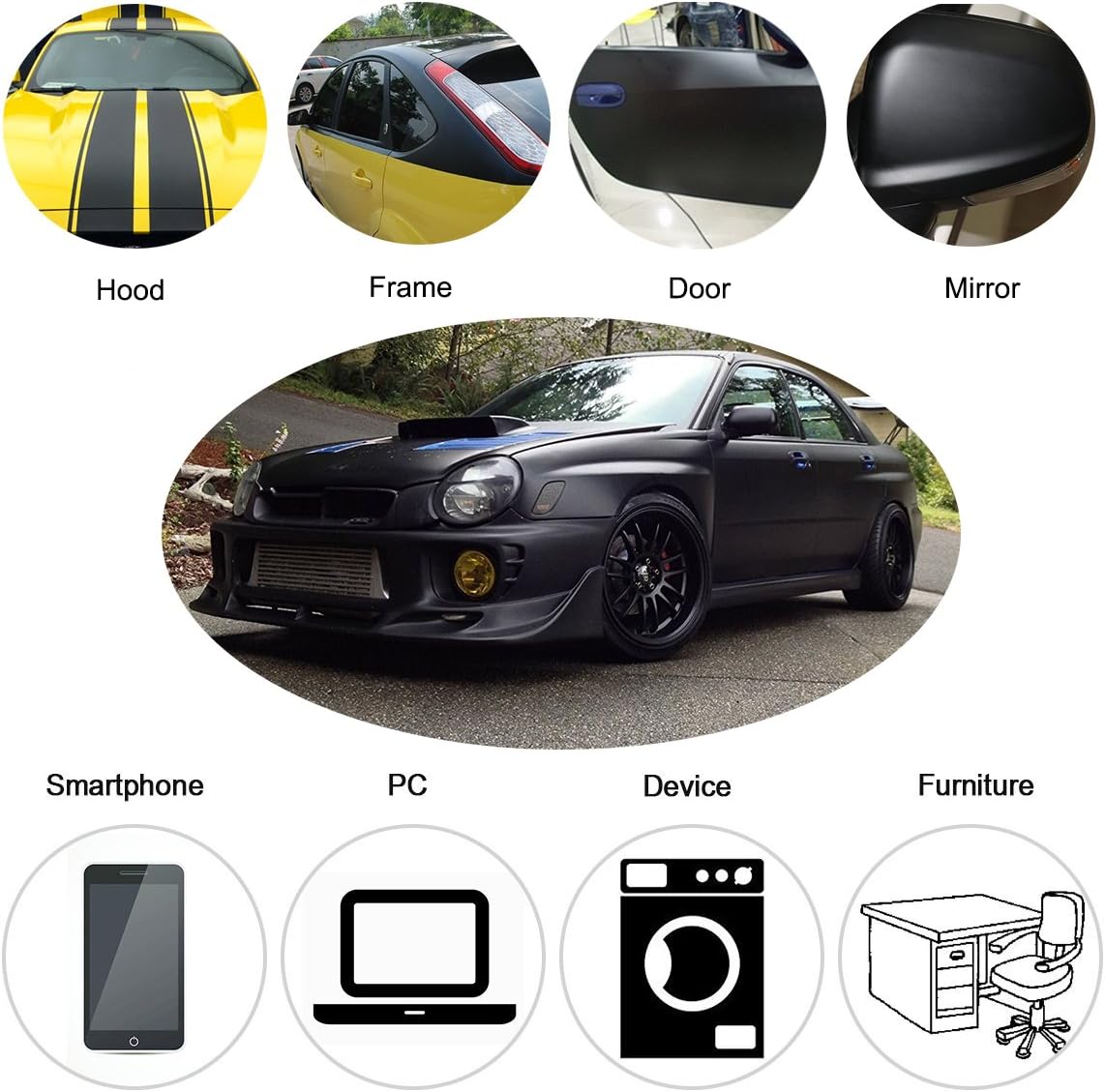 VINYL FROG Vehicle Wrap Vinyl Matte Black Stretchsble Air Release PVC ...