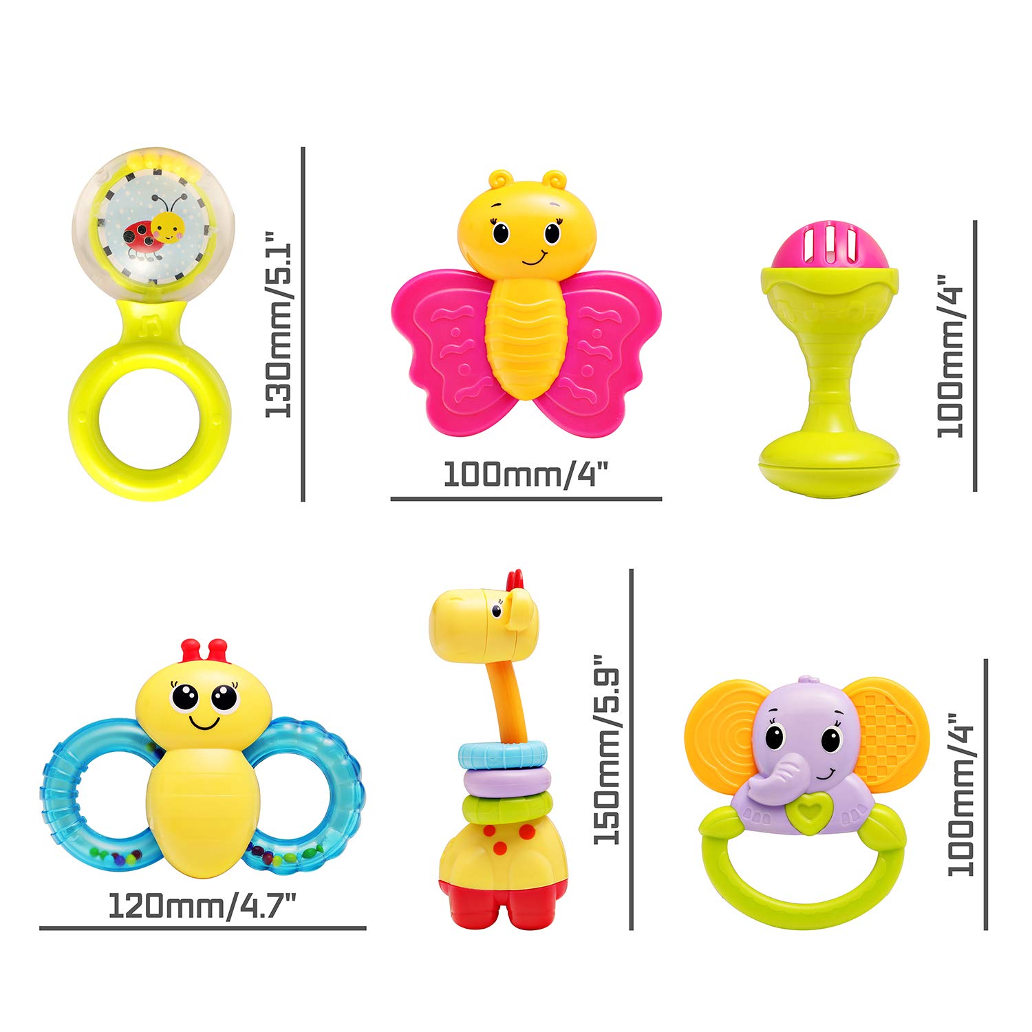 infunbebe Baby Rattles Teether Toy, Grab, Shaker & Spin Rattle, First ...