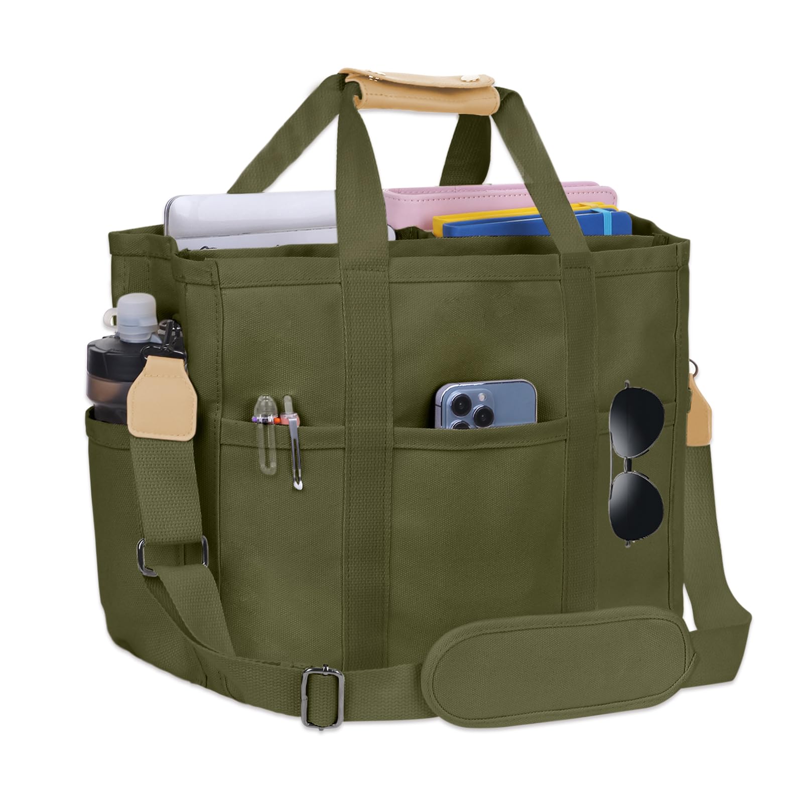 Huwzder Multi Pocket Tote Bag Canvas Crossbody Bags Work Shoulder Bag ...