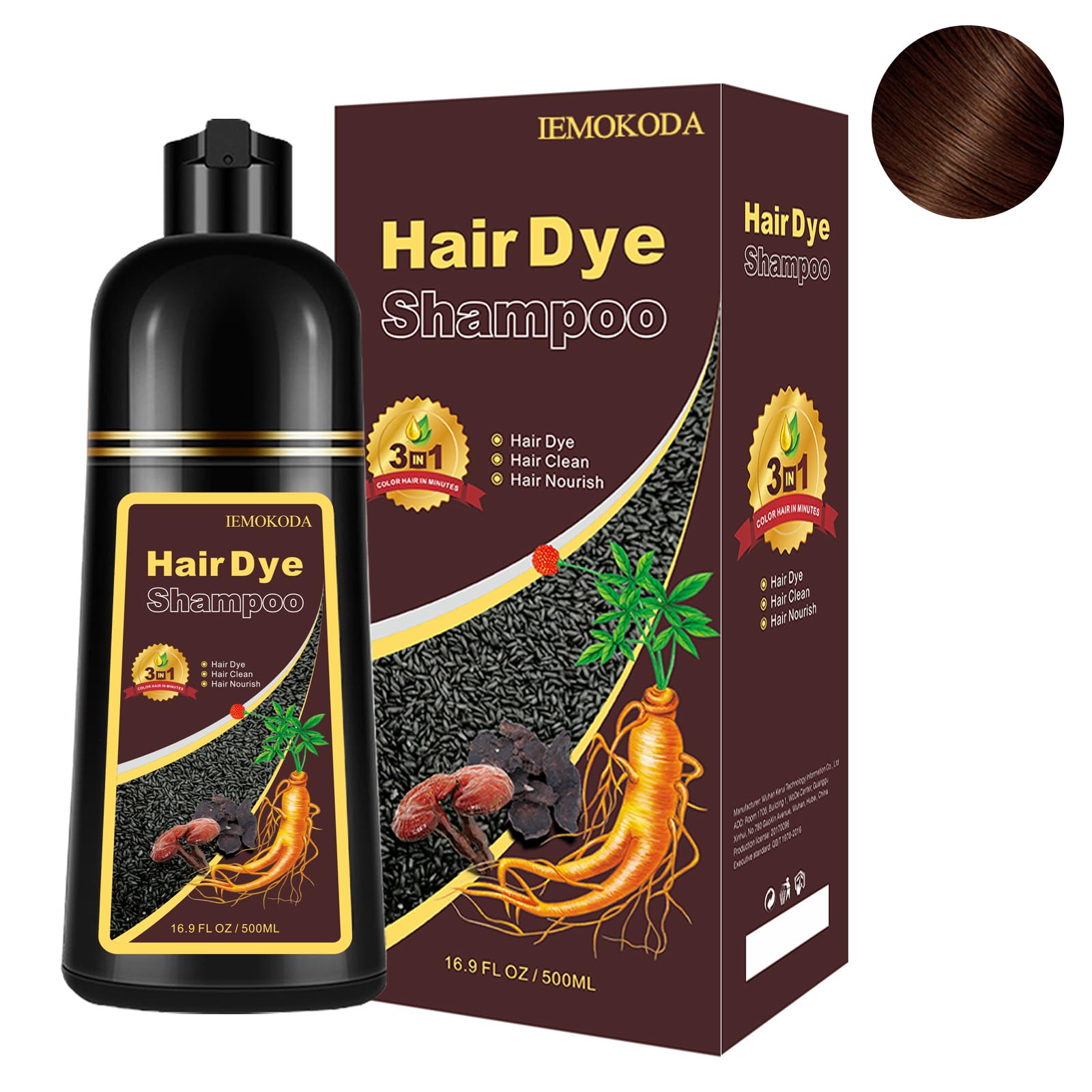 Hair Dye Shampoo 3 in 1 Champu Para Canas Mujer, Instant Dark Coffee ...