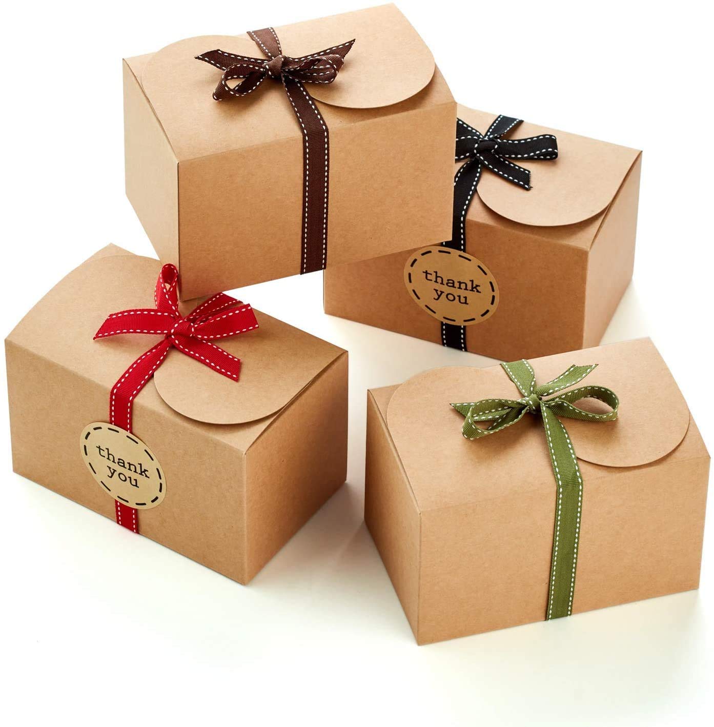 Brown Kraft Cookie Boxes with Ribbons & Stickers (20 Pack) 6.5” x 4 ...