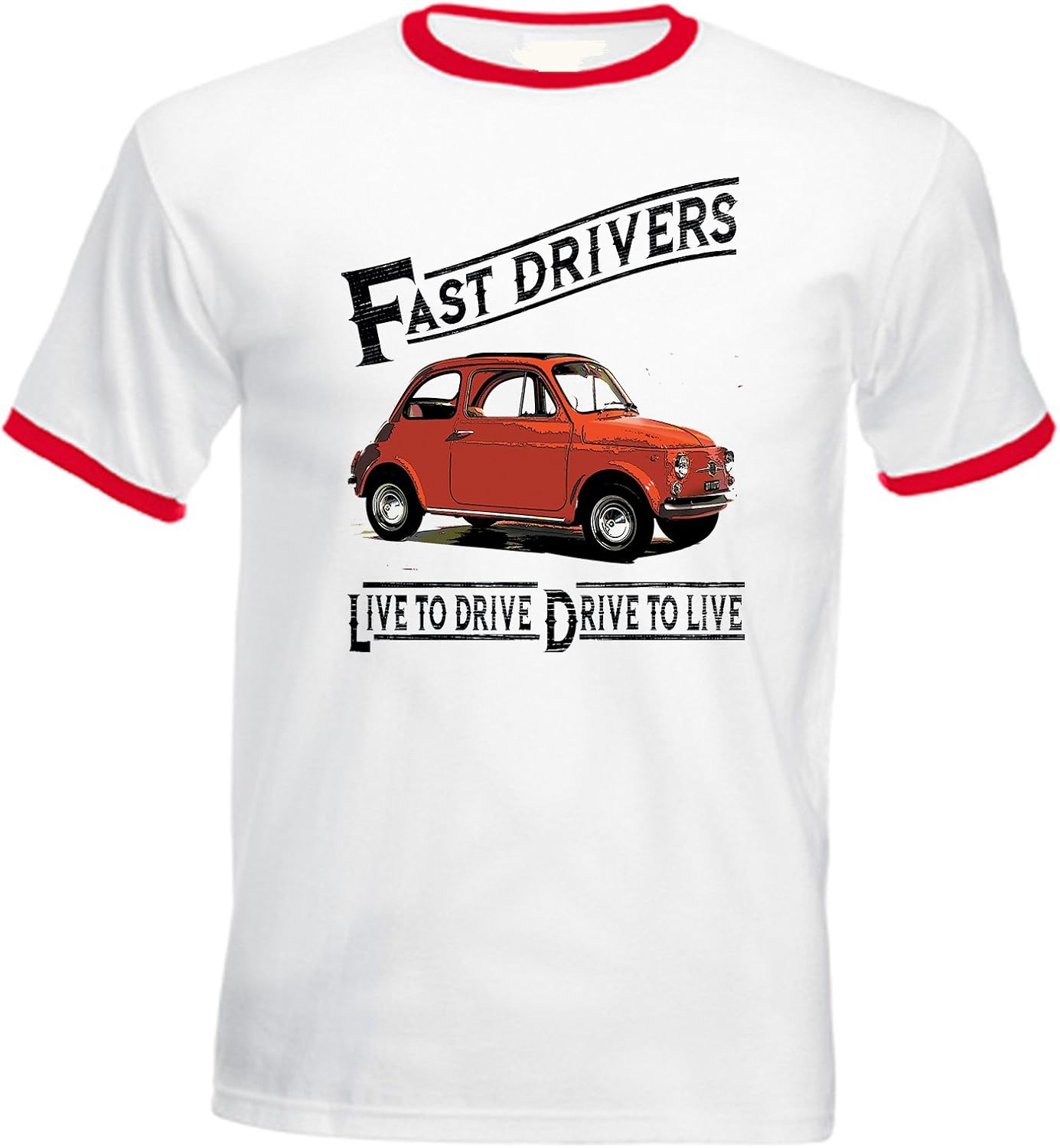 TEESANDENGINES Men's Fiat 500 Live to Drive Red Ringer T-Shirt: Amazon ...