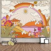 Amazon.com: 70s Swirl Retro Tapestry Wall Hanging, Boho Pink Red Wall ...