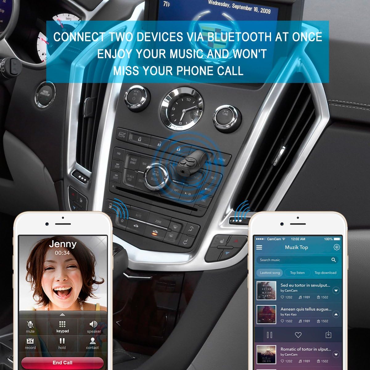 Bluetooth 4.2 Receiver 3.5mm Auxiliary Input Adapters Portable Hands ...