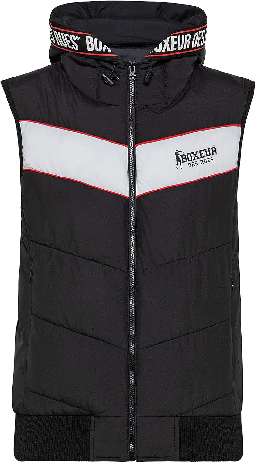 BOXEUR DES RUES - Sleeveless Hooded Down Jacket In Black with Colour ...