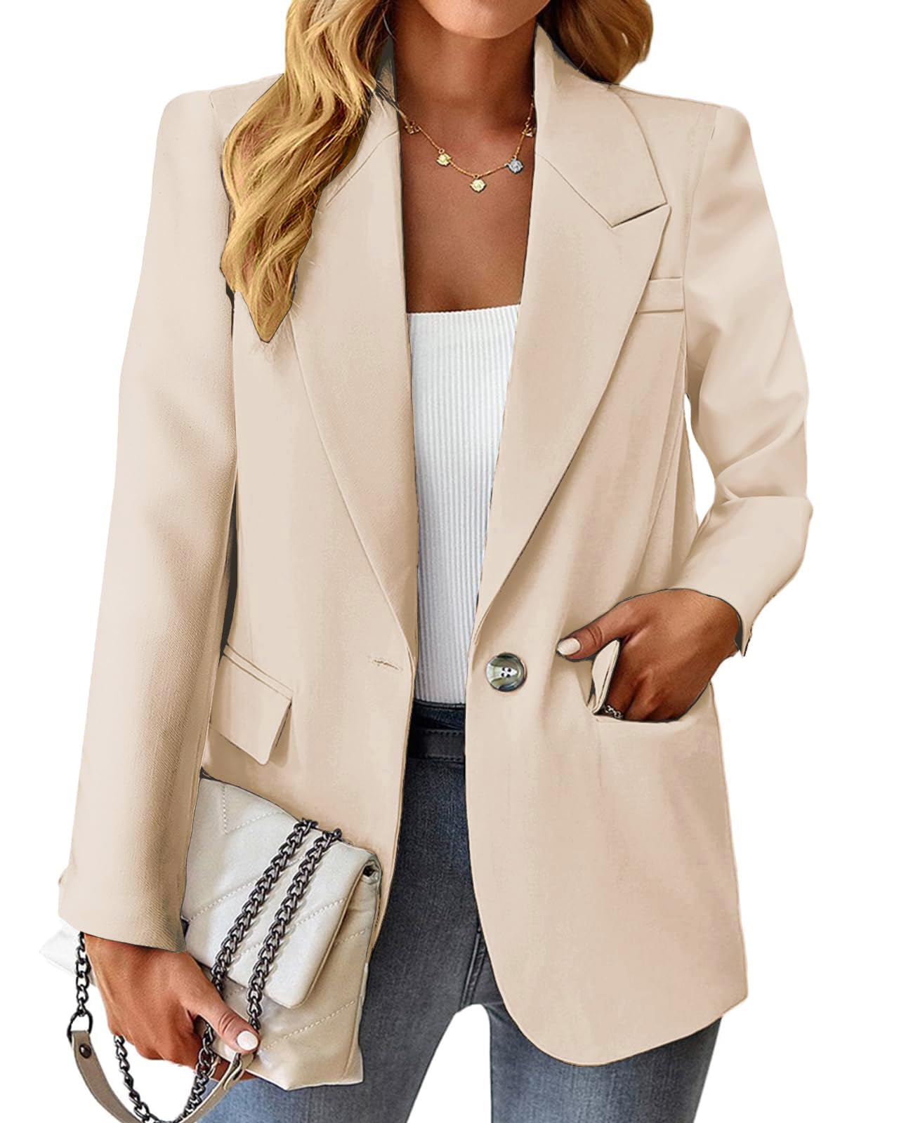 Prliuosu Womens Casual Blazers Open Front Long Sleeve Fully Lined Work ...