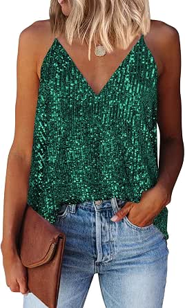 miduo Womens Tank Tops Casual Fashion V Neck Strappy Sequin Sparkle ...