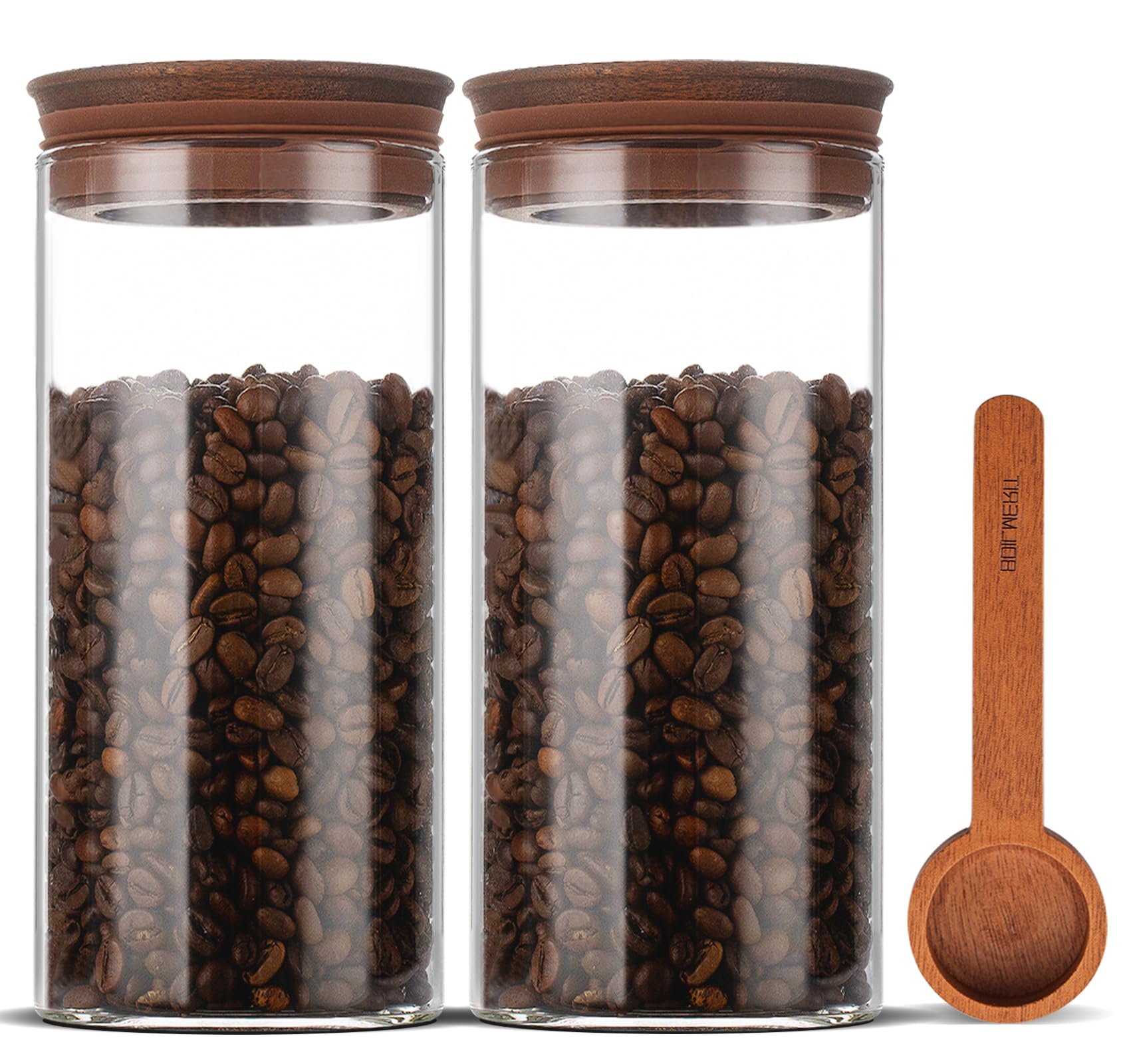 BOILMERIT 50 oz Coffee Canister with Scoop and Wooden Lids, Airtight ...