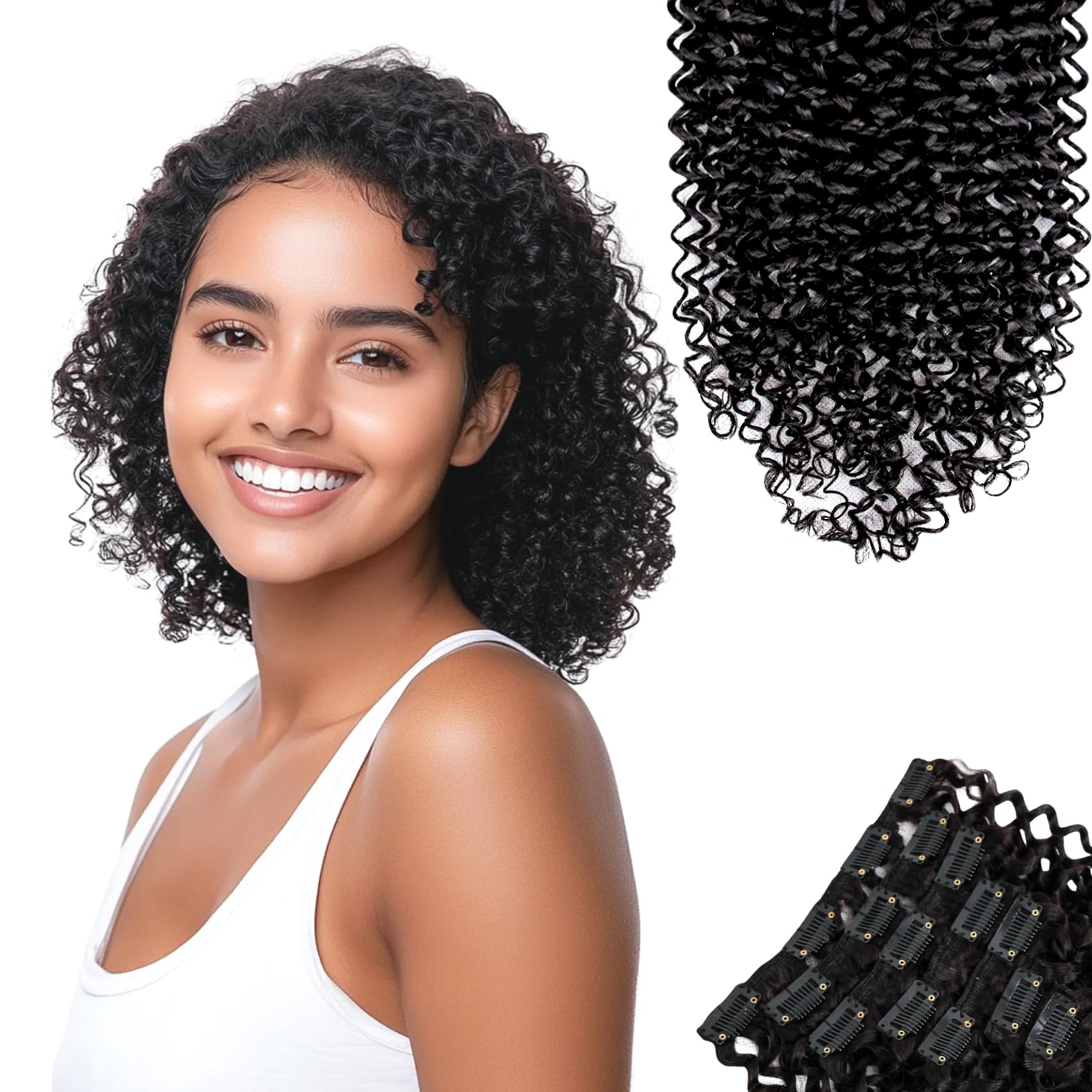 SIYUSI Kinky Curly Clip In Extensions, 3C 4A 100% Brazilian Remy Human ...