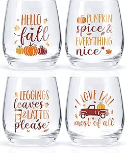Amazon.com | Fall Wine Glass Fall Cups Hello Fall Fall Leaves Pumpkin ...