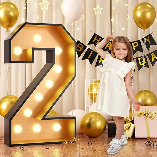 4FT Marquee Light Up Numbers 2,Black Gold Giant Marquee Mosaic Numbers ...