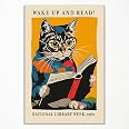Amazon.com: Vintage Cat and Book Poster, Wake Up and Read Inspiring ...
