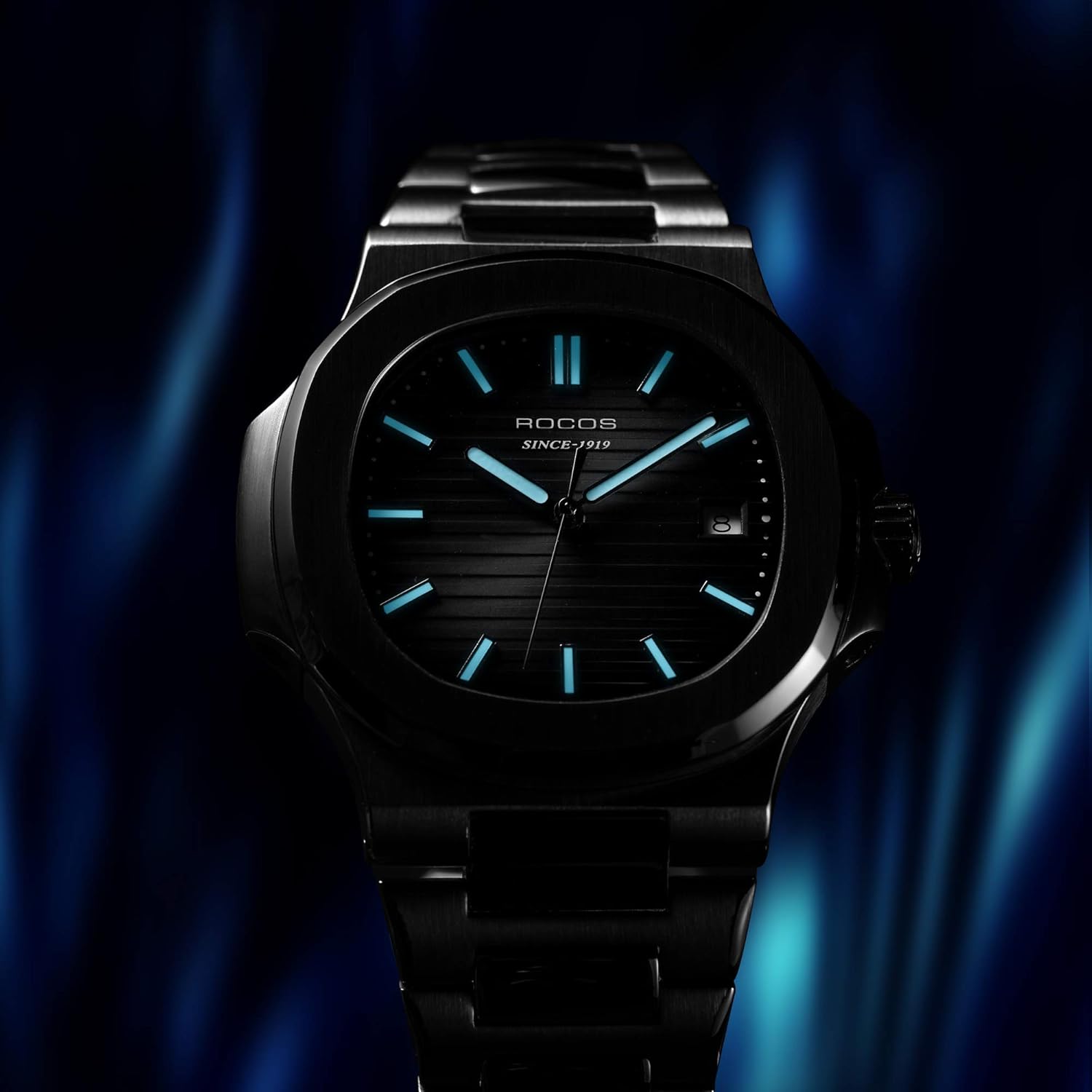 ROCOS Automatic Watch Automatic Mechanical Movement With Blue Dial ...