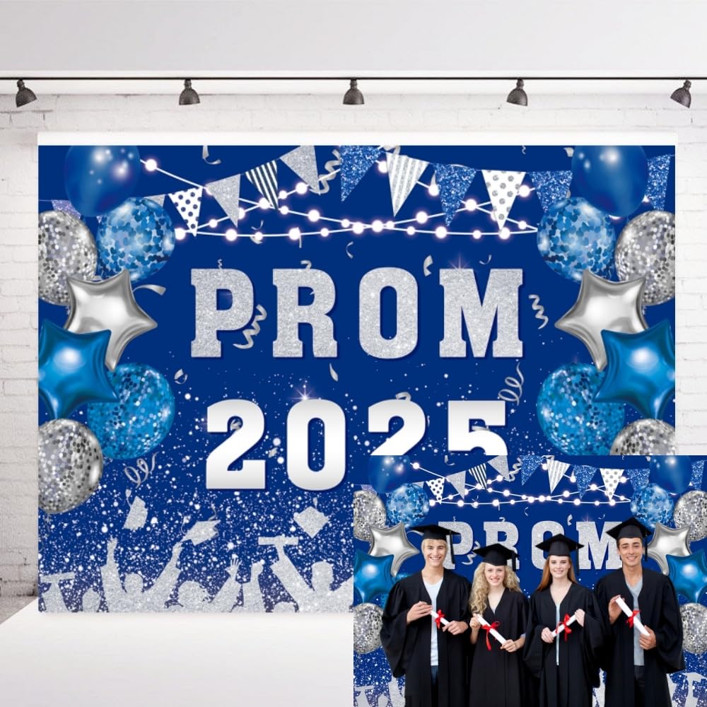 INRUI Prom 2025 Photography Background Blue and Silvery 2025 Prom Night ...