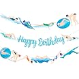 Amazon.com: Swimming Happy Birthday Banner Glitter Blue Swimmer ...