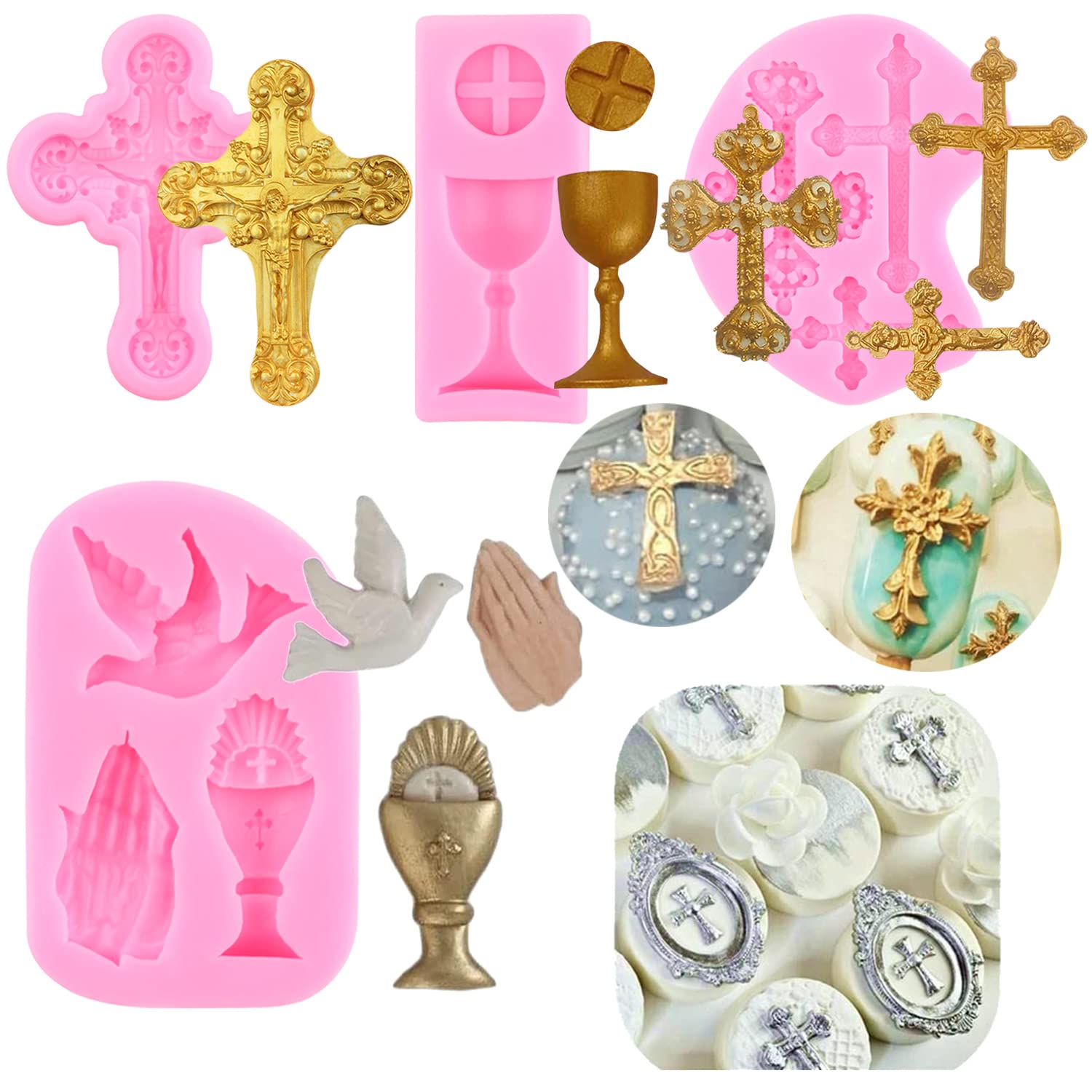 MIYAHOUSE Baptism Cake Decorations Cross Cake Mold Cross Silicone Molds ...