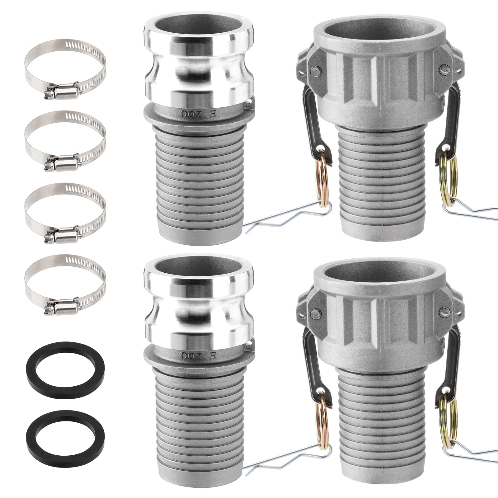 2 PCS Aluminum 2 inch Cam lock Fittings (Part C) Cam and Groove Hose ...