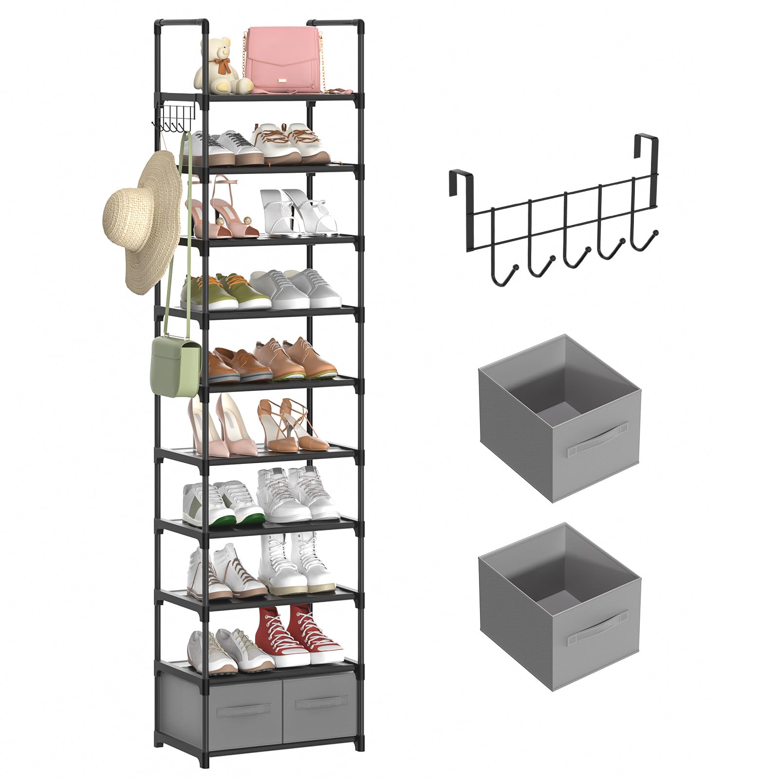 MEIXINZHI Narrow Shoe Rack, 10 Tiers Tall Shoe Rack Shoe Tower Slim ...