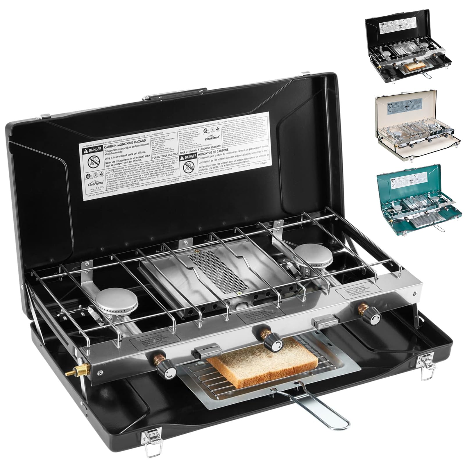 FineFlame Camping Stove, 3 Burners Propane Portable Camp Stove with ...