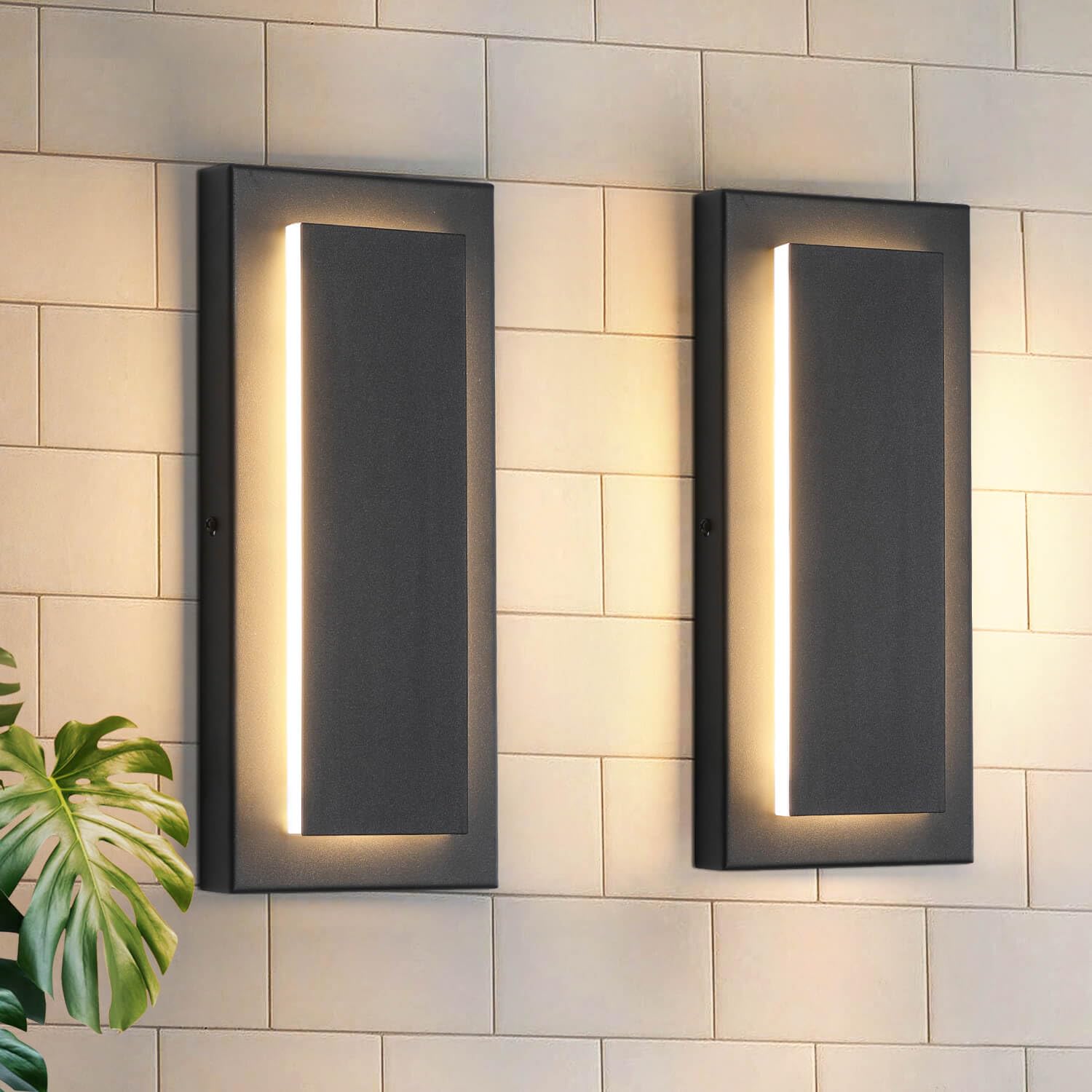 tewei 2 Pack Modern LED Outdoor Wall Lights, Black Exterior LED Wall ...